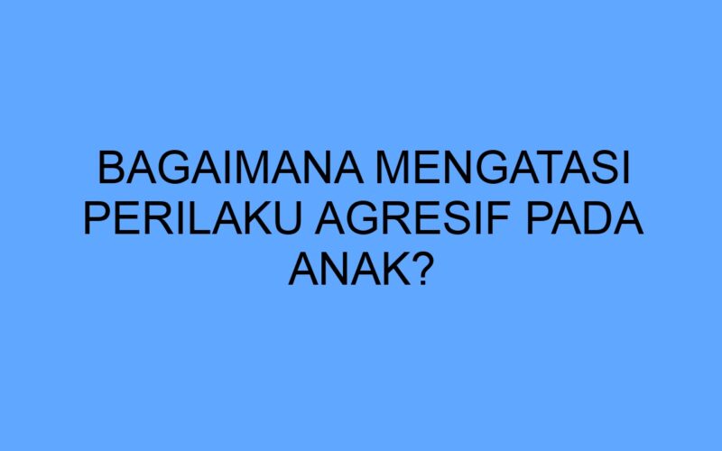 Bagaimana Mengatasi Perilaku Agresif pada Anak?